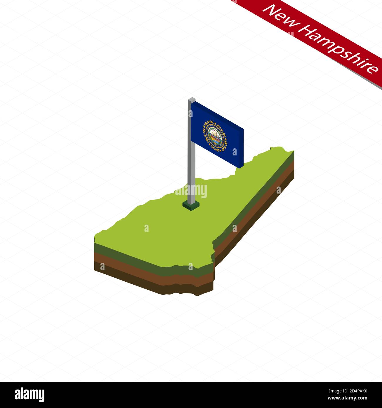 Isometric map and flag of New Hampshire. 3D isometric shape of New ...
