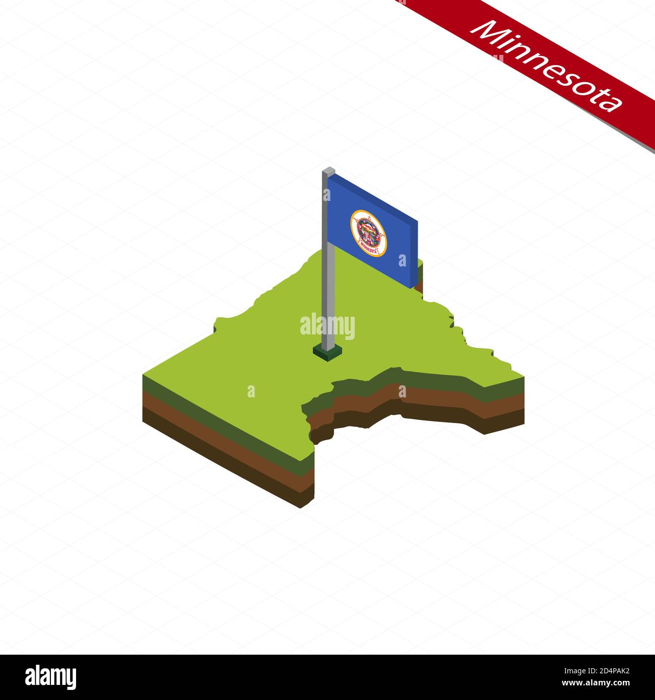 Isometric map and flag of Minnesota. 3D isometric shape of Minnesota ...