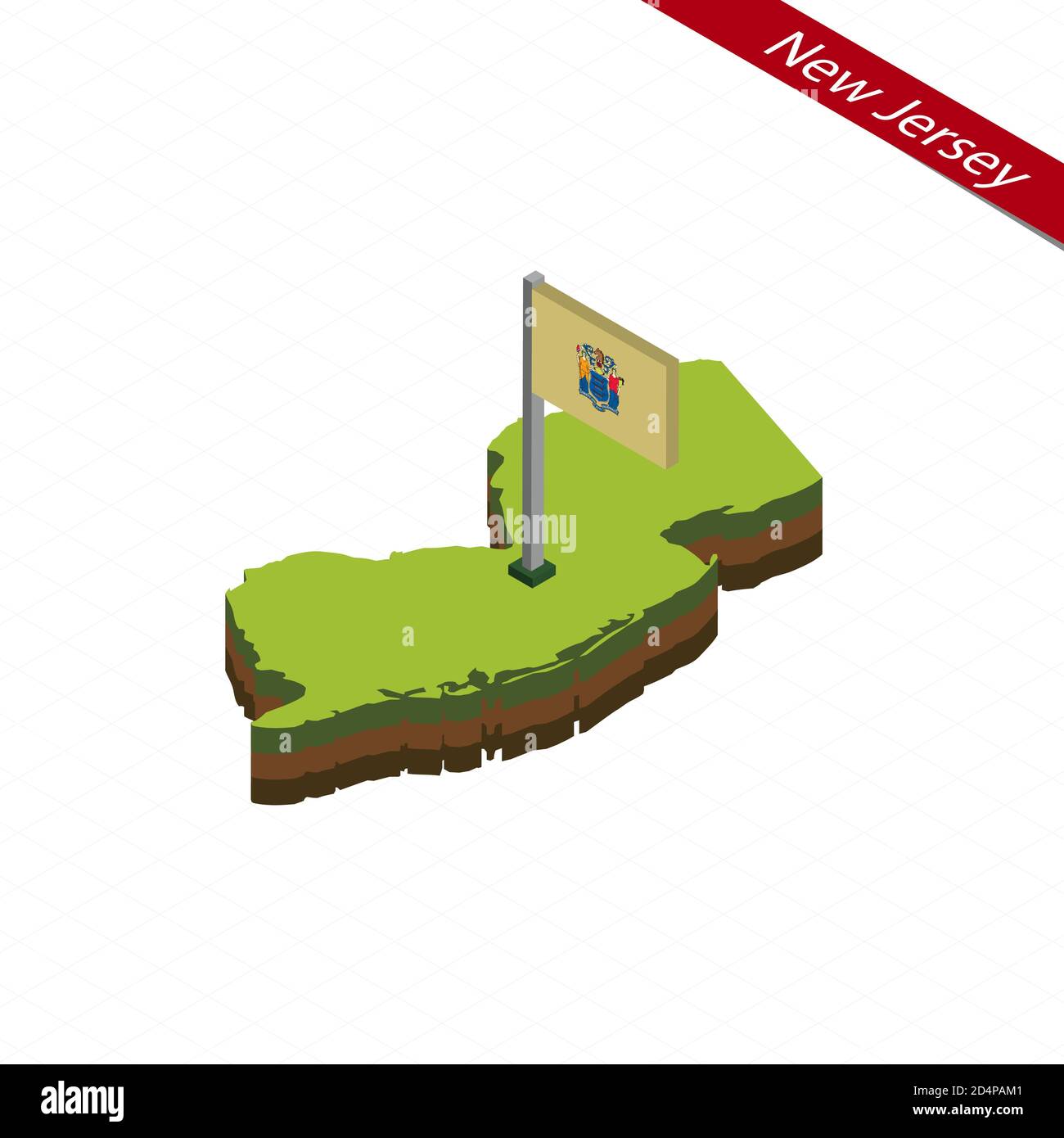 Isometric map and flag of New Jersey. 3D isometric shape of New Jersey ...