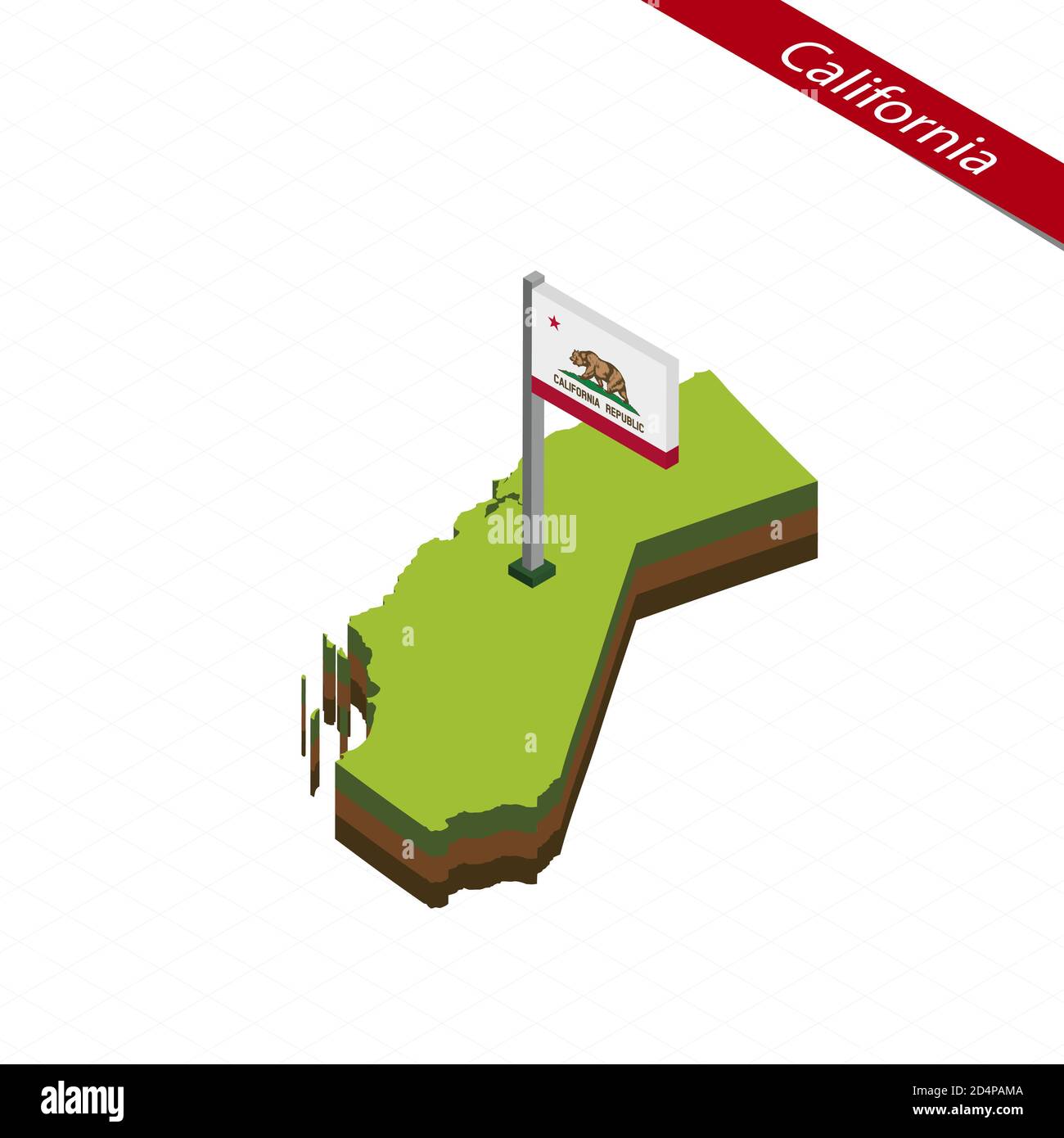 Isometric map and flag of California. 3D isometric shape of California ...