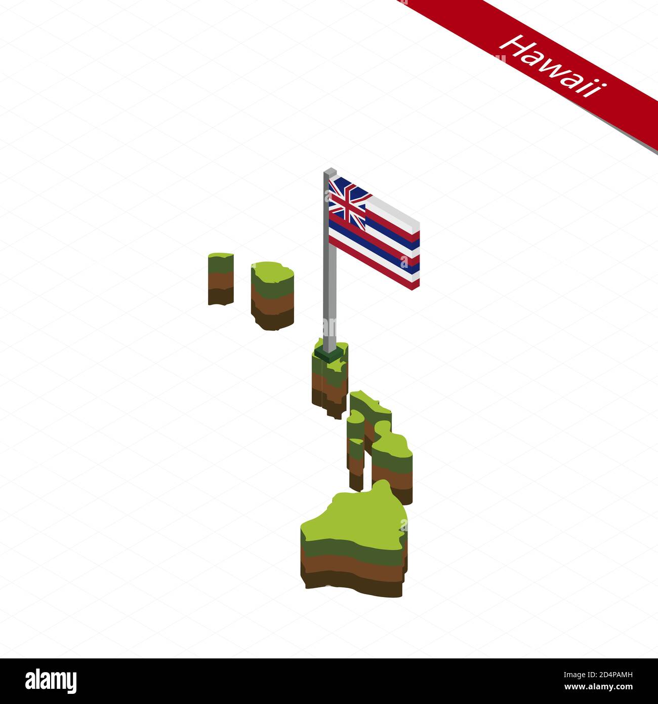 Isometric map and flag of Hawaii. 3D isometric shape of Hawaii State ...