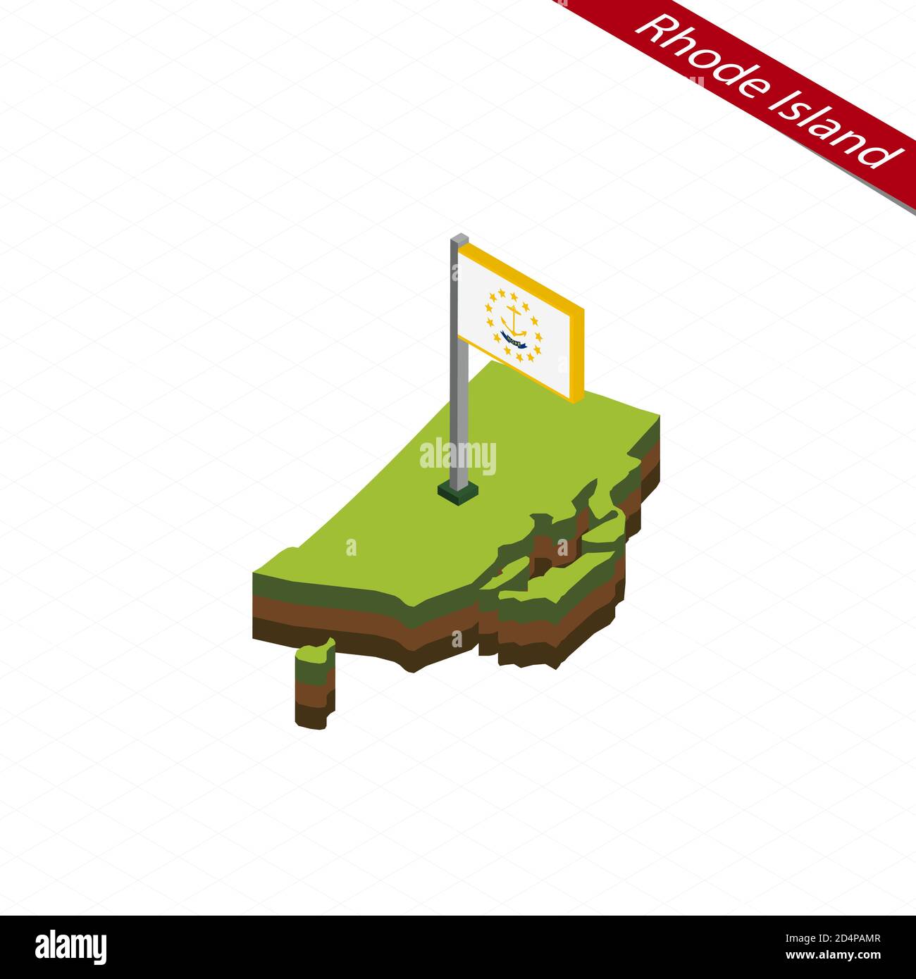 Isometric map and flag of Rhode Island. 3D isometric shape of Rhode ...