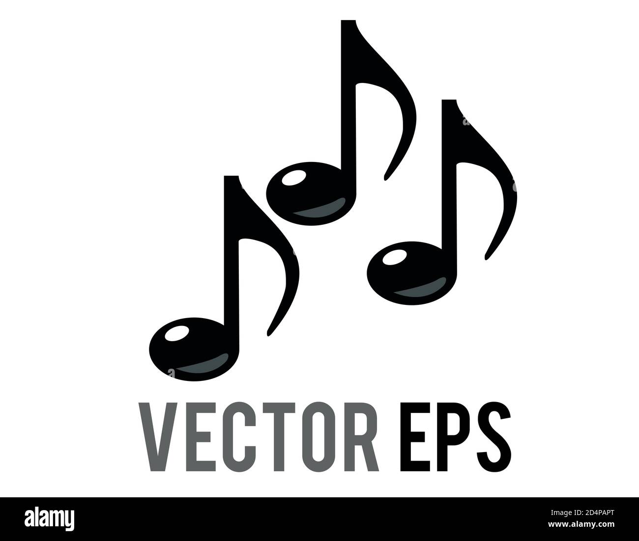The isolated vector black three eighth notes music note icon, represent ...