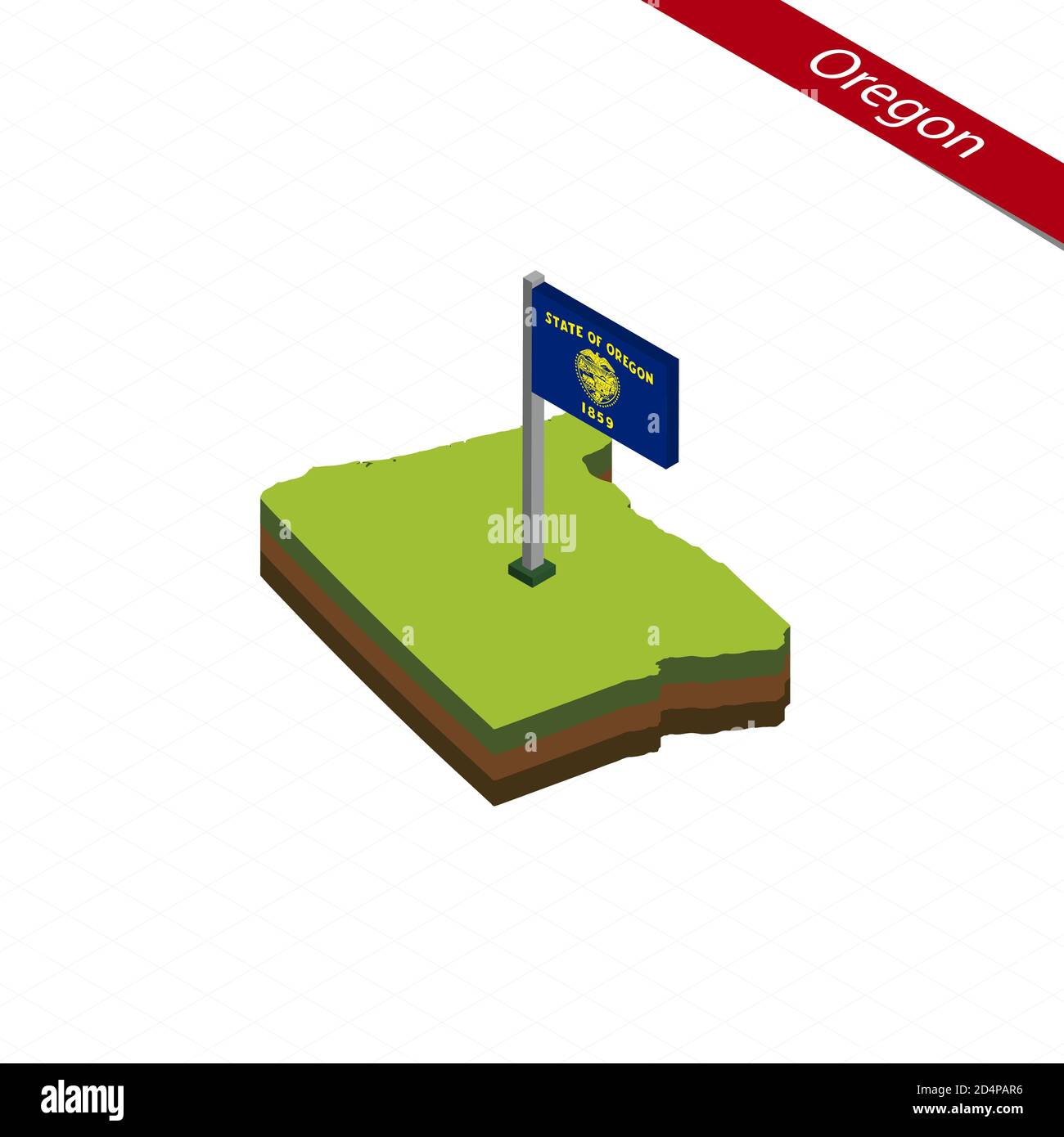 Isometric map and flag of Oregon. 3D isometric shape of Oregon State ...