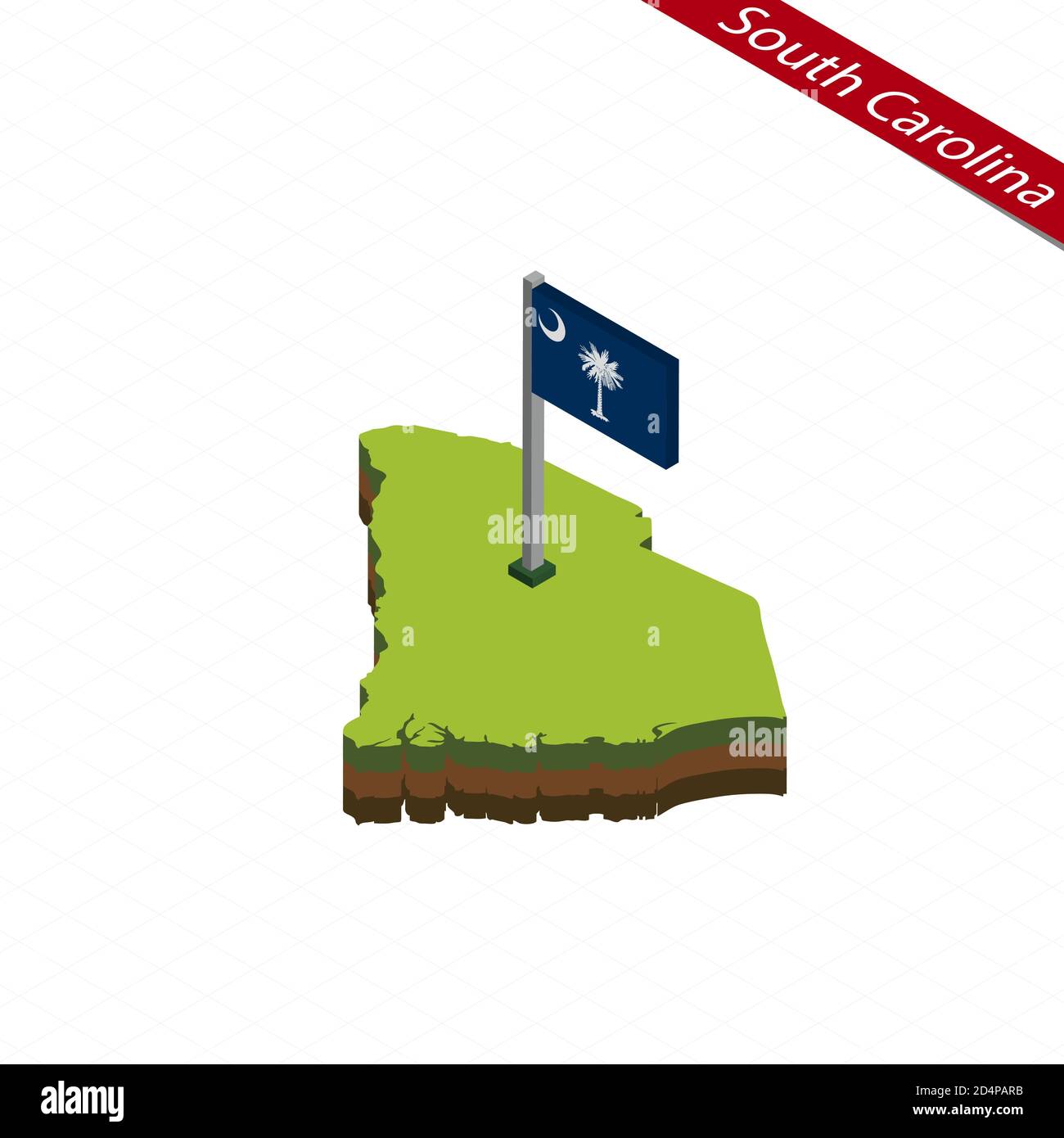 Isometric map and flag of South Carolina. 3D isometric shape of South ...