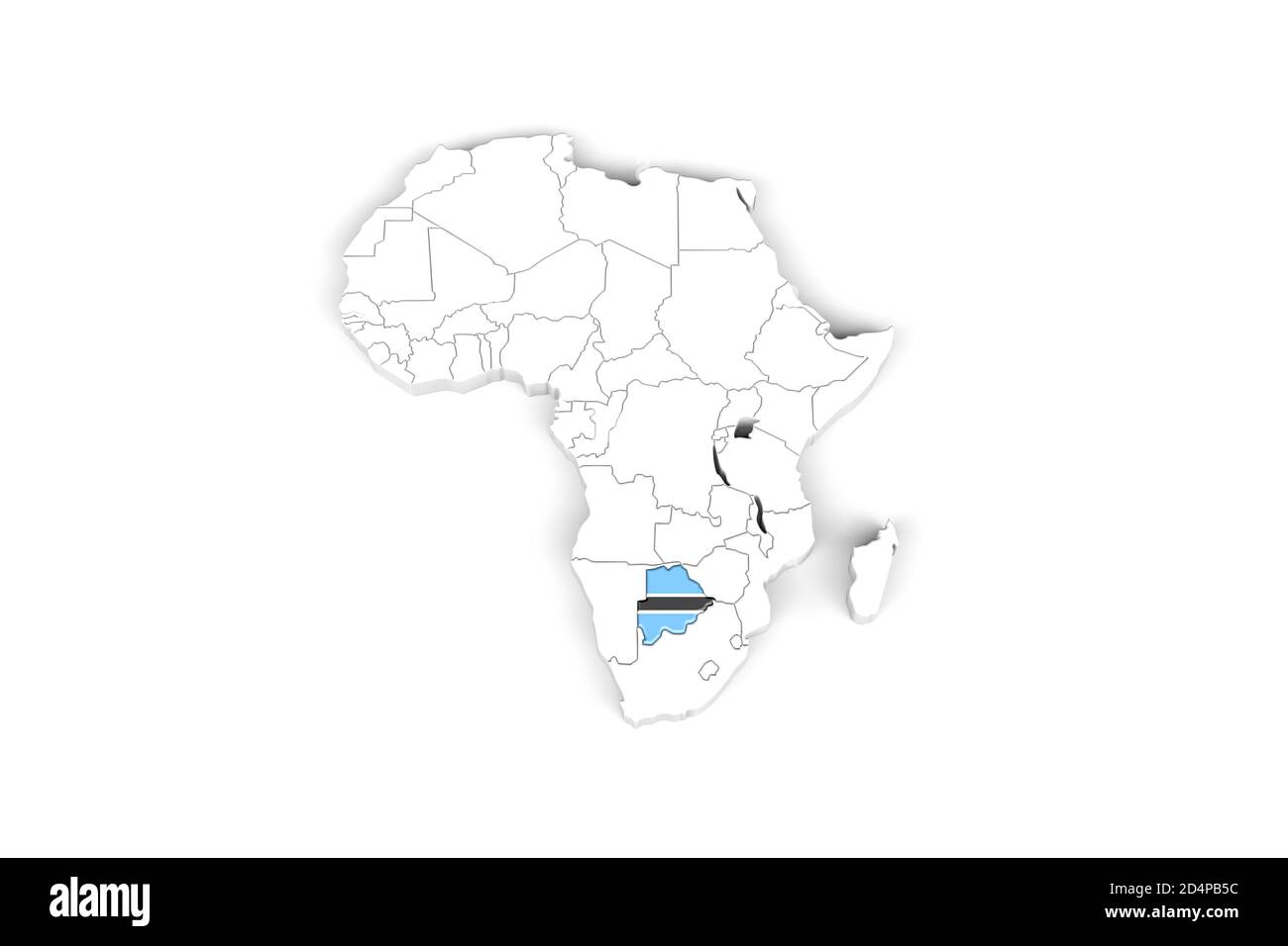 Africa 3d map with borders marked - Botswana area marked with Botswana ...