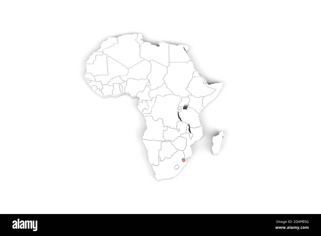 Africa 3d map with borders marked - Swaziland area marked with ...