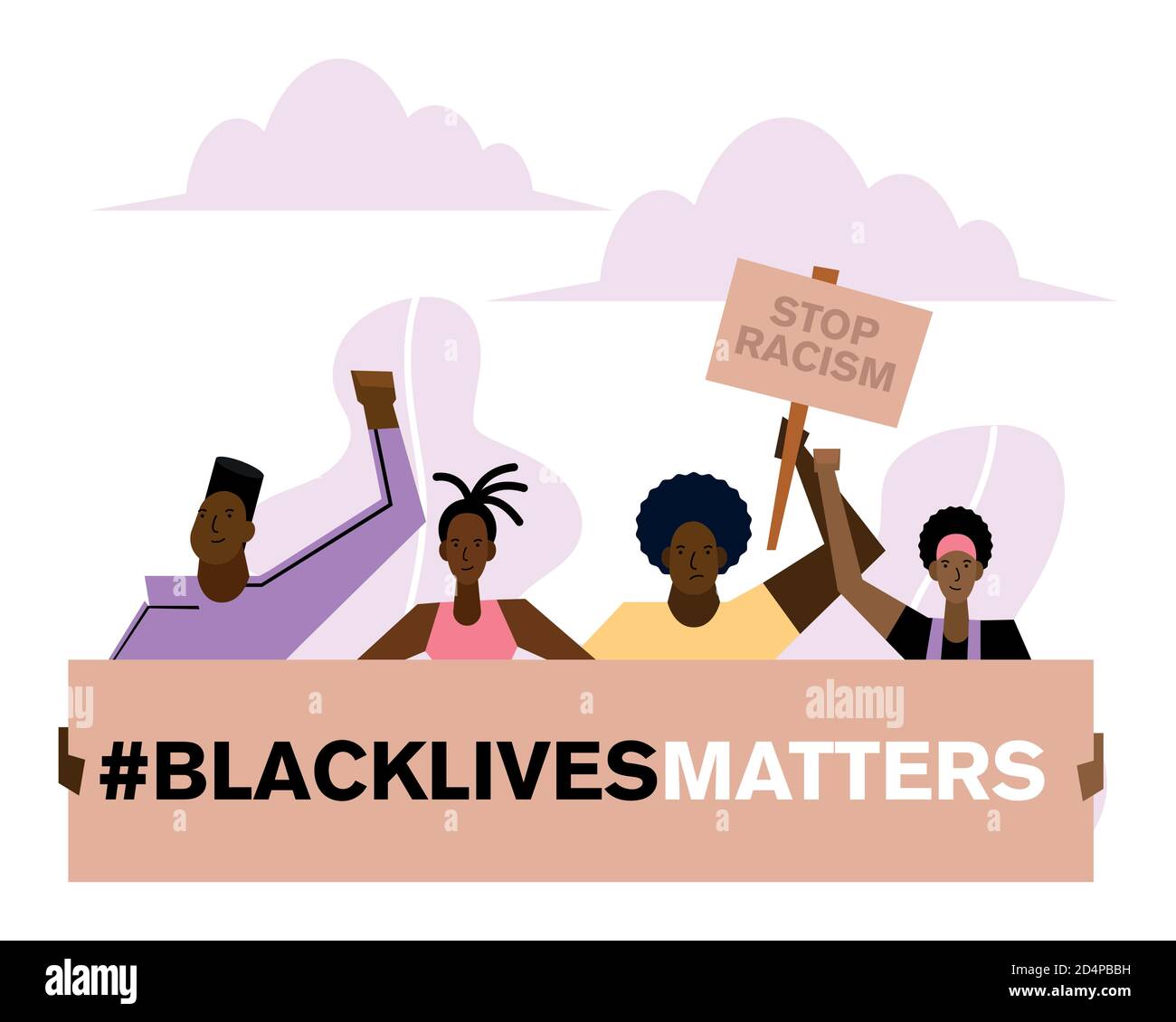 Black lives matter stop racism banners people and clouds design of ...