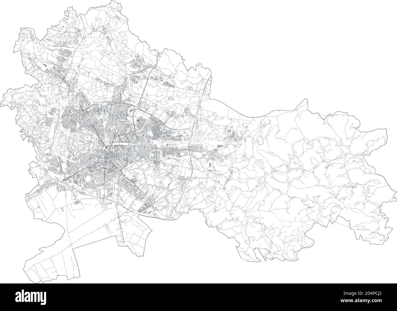 Satellite view of Ljubljana the capital of Slovenia. Map streets and ...