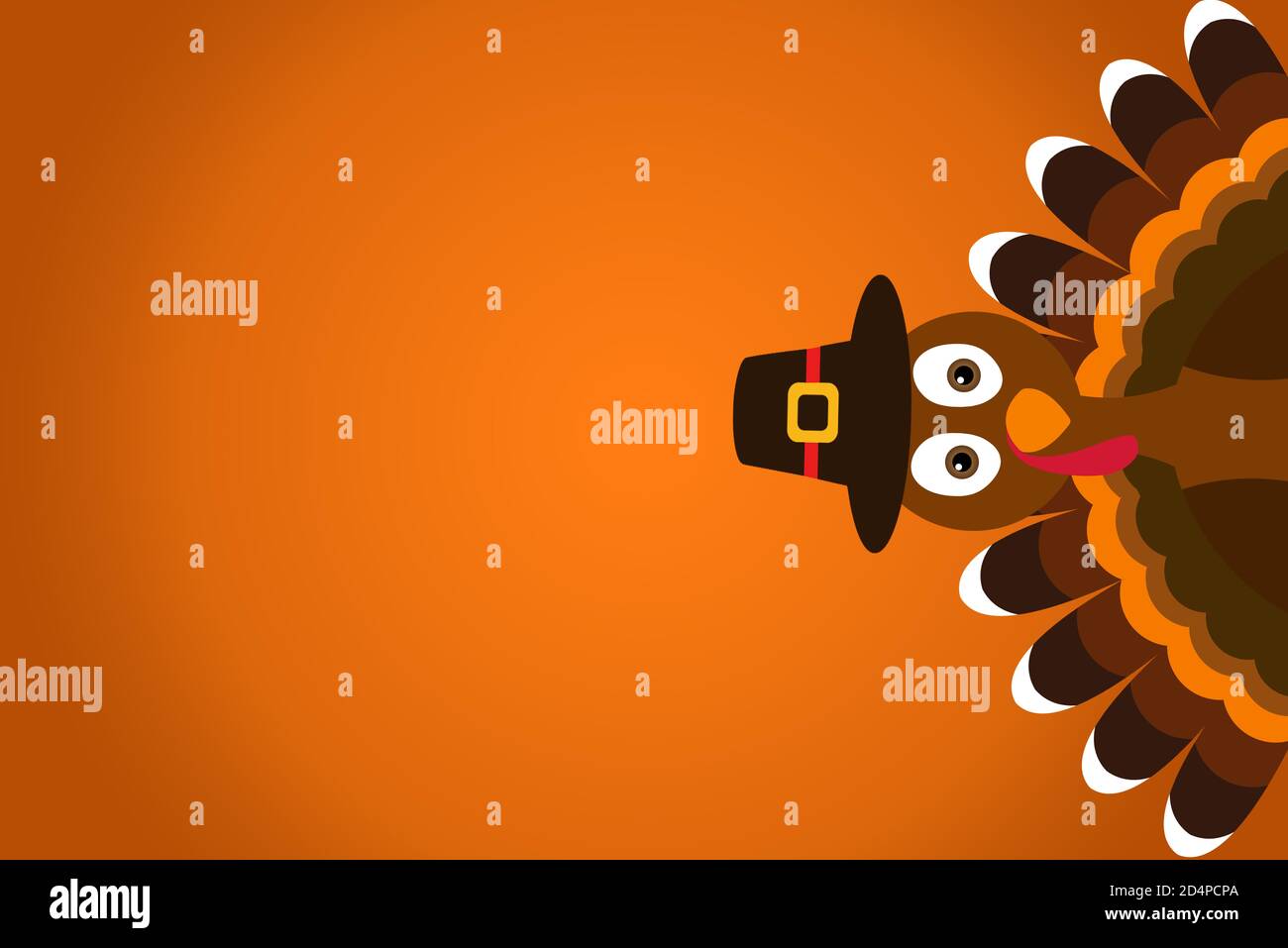 Cute Cartoon Turkey Pilgrim with hat on orange gradient background ...