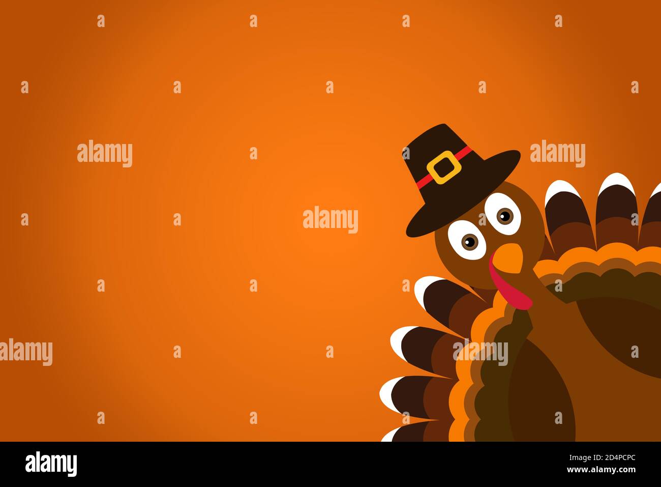Cute Cartoon Turkey Pilgrim with hat on orange gradient background ...