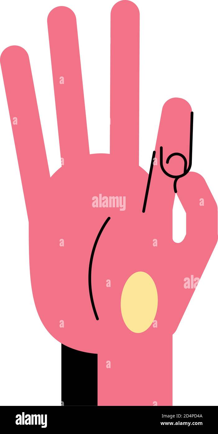 hand sign language nine number line and fill style icon design of ...