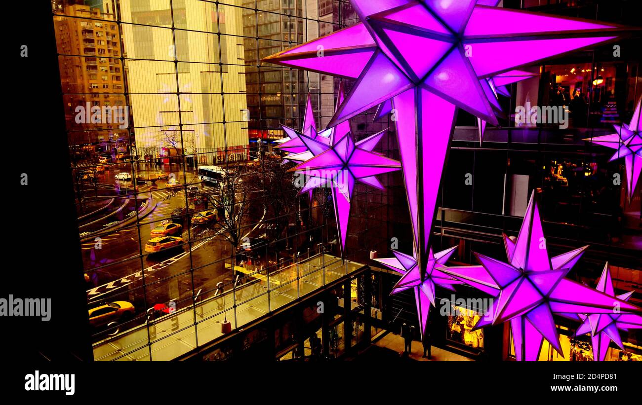 Shopping mall with christmas decoration at columbus circle , New York ...