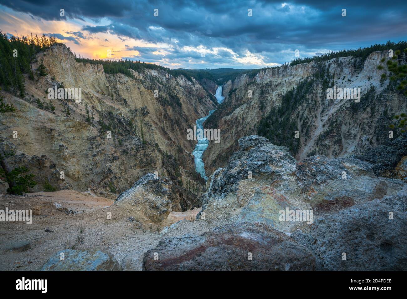 lower falls of the yellowstone national park from artist point at ...