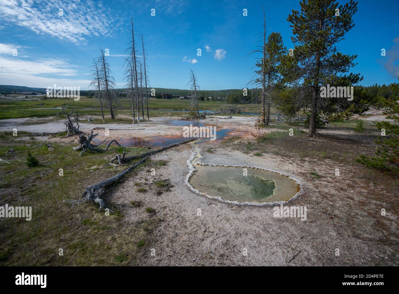 hydrothermal areas of upper geyser basin in yellowstone national park ...