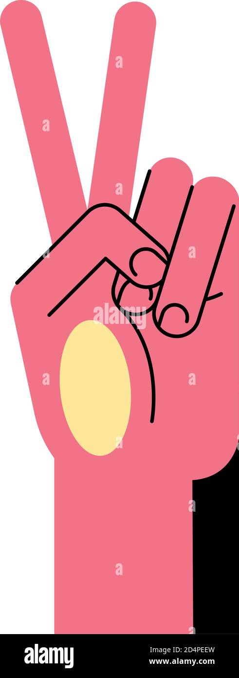 hand sign language two number line and fill style icon design of People ...