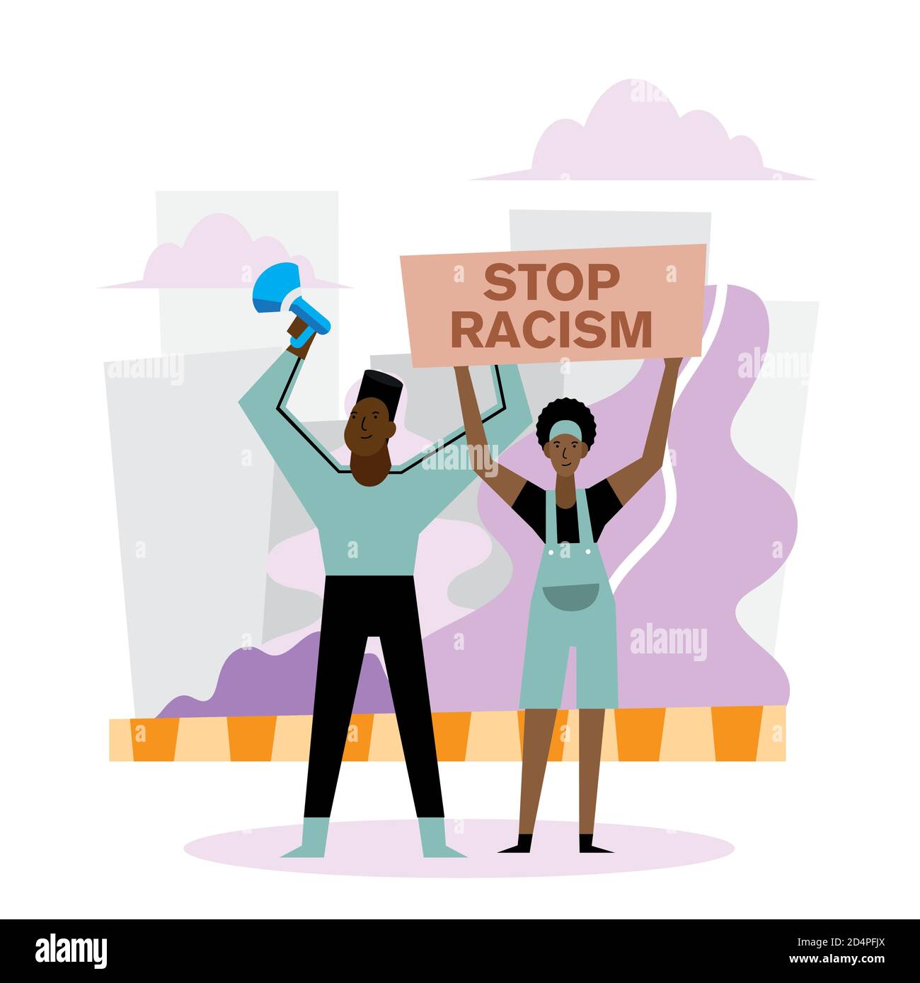 stop racism black lives matter banner megaphone woman and man design of ...