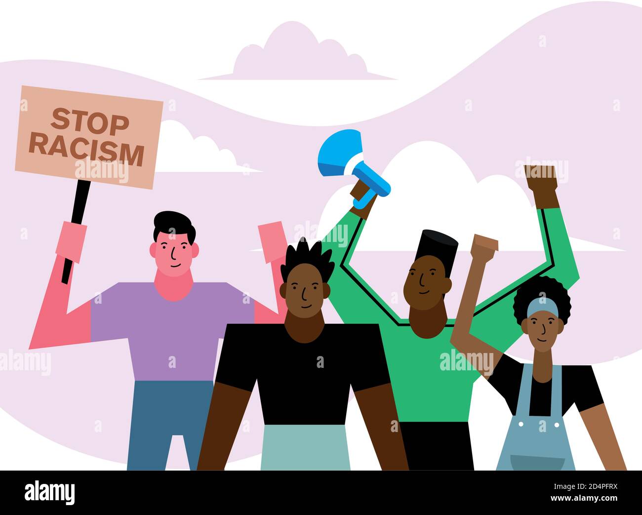 stop racism black lives matter banner megaphone and people design of ...