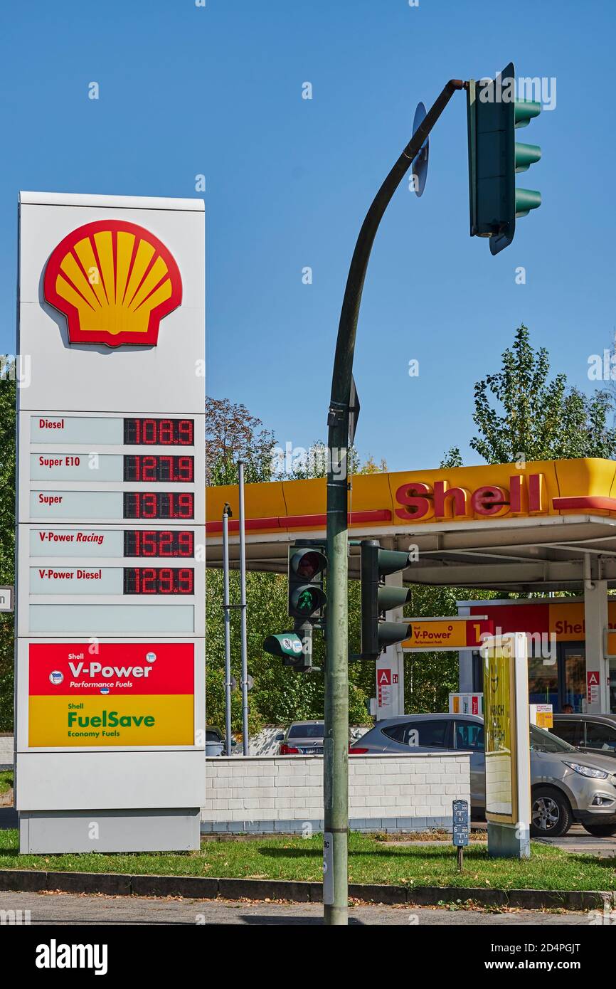 Berlin, Germany - September 17, 2020: View to a Shell Group petrol ...