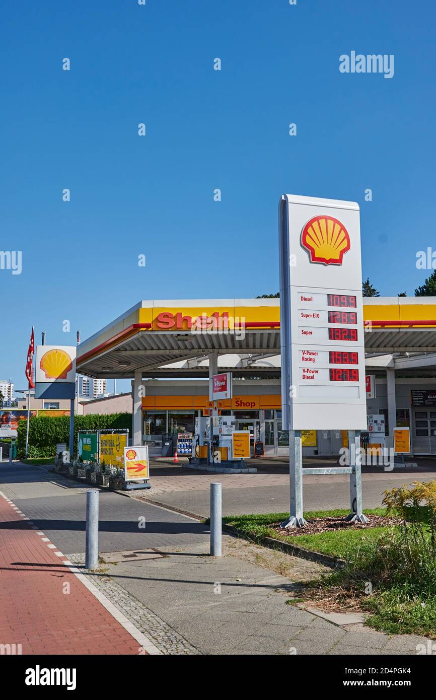 Berlin, Germany - September 17, 2020: View to a Shell Group petrol ...