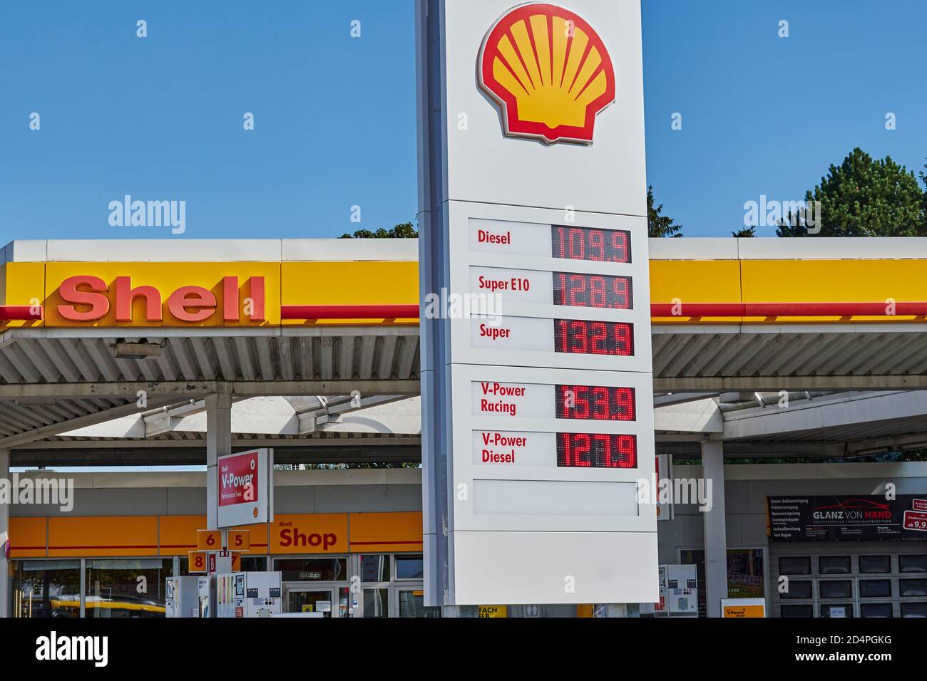 Berlin, Germany - September 17, 2020: View to a Shell Group petrol ...