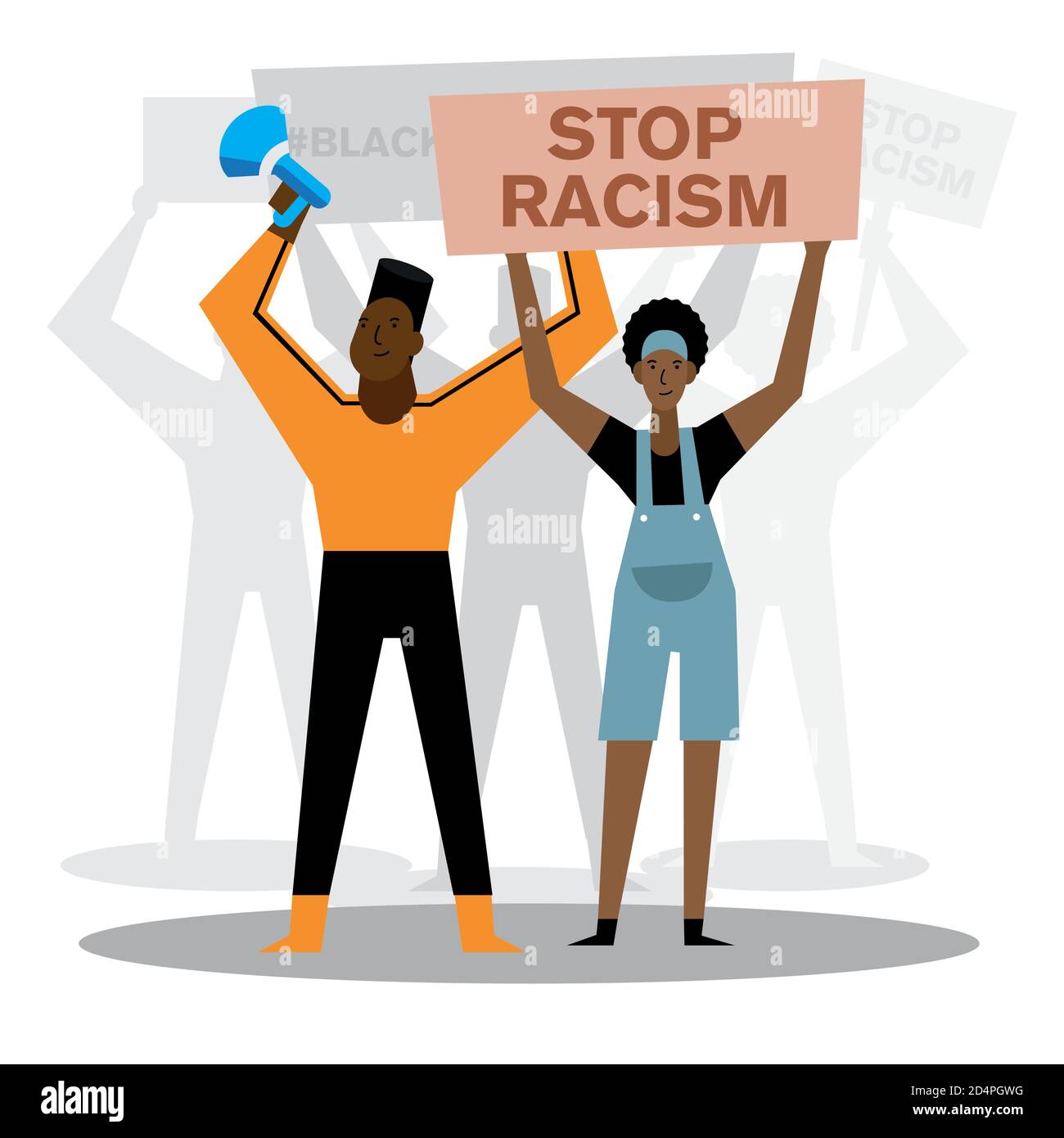 stop racism black lives matter banner megaphone woman and man design of ...