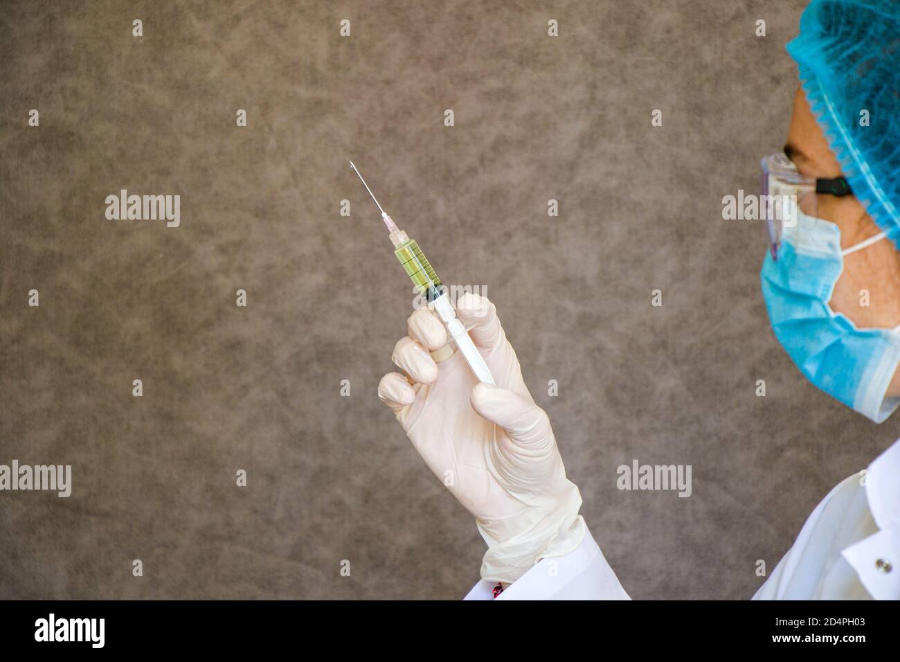 Doctors and needle, vaccination, antibiotic and immunization. Woman in ...