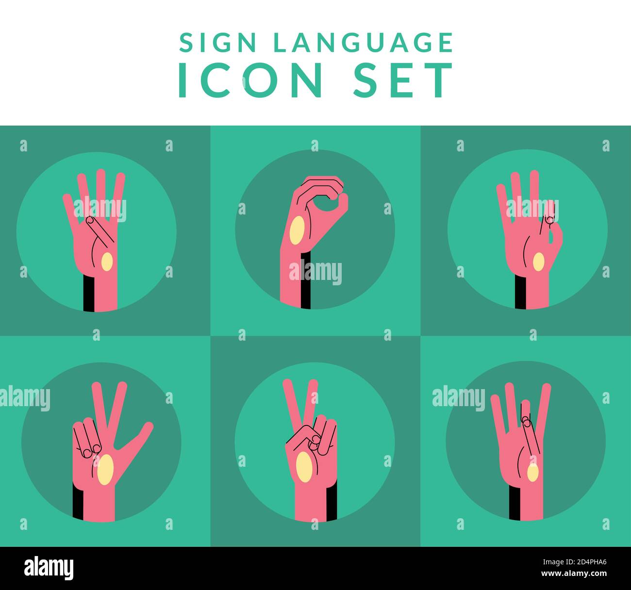 hand sign language alphabet line and fill style collection of icons ...