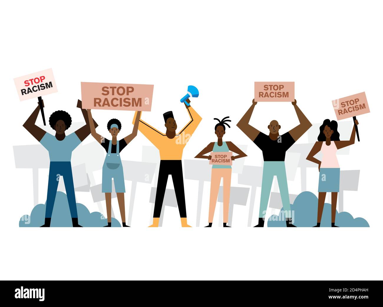 Black lives matter stop racism banners megaphone women and men design ...