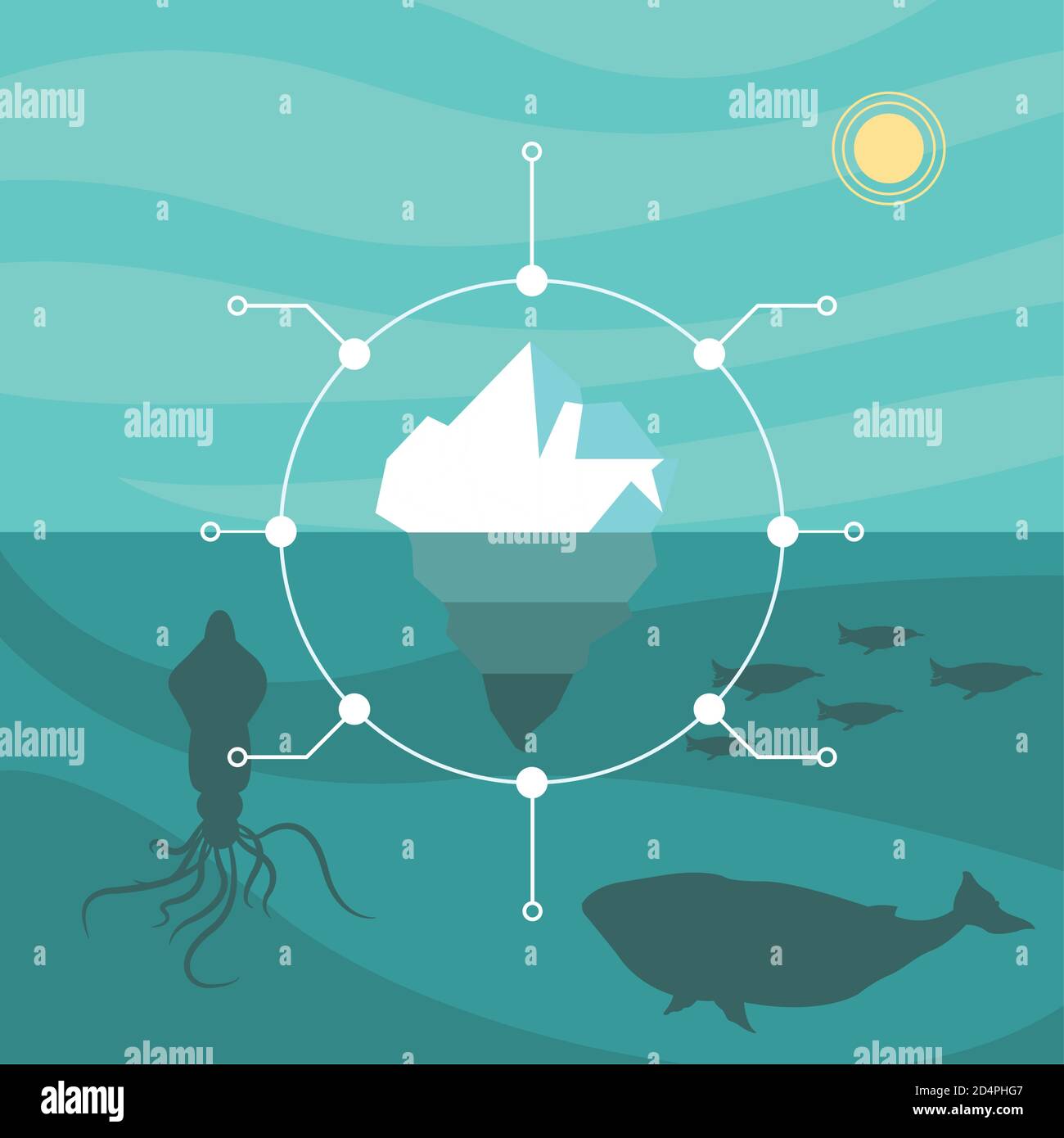 iceberg infographic with whale octopus and penguins design, Data ...