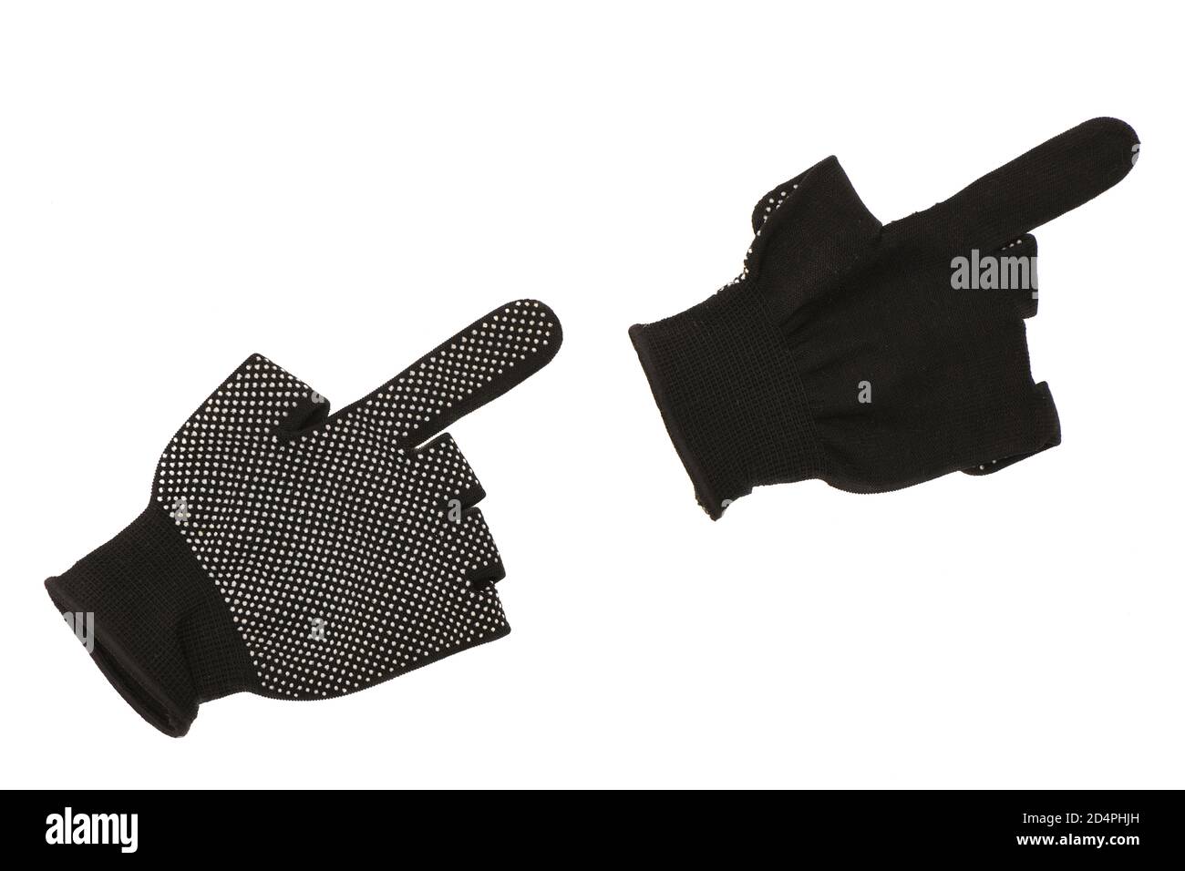 Black work gloves shows the index finger sign isolated on white ...