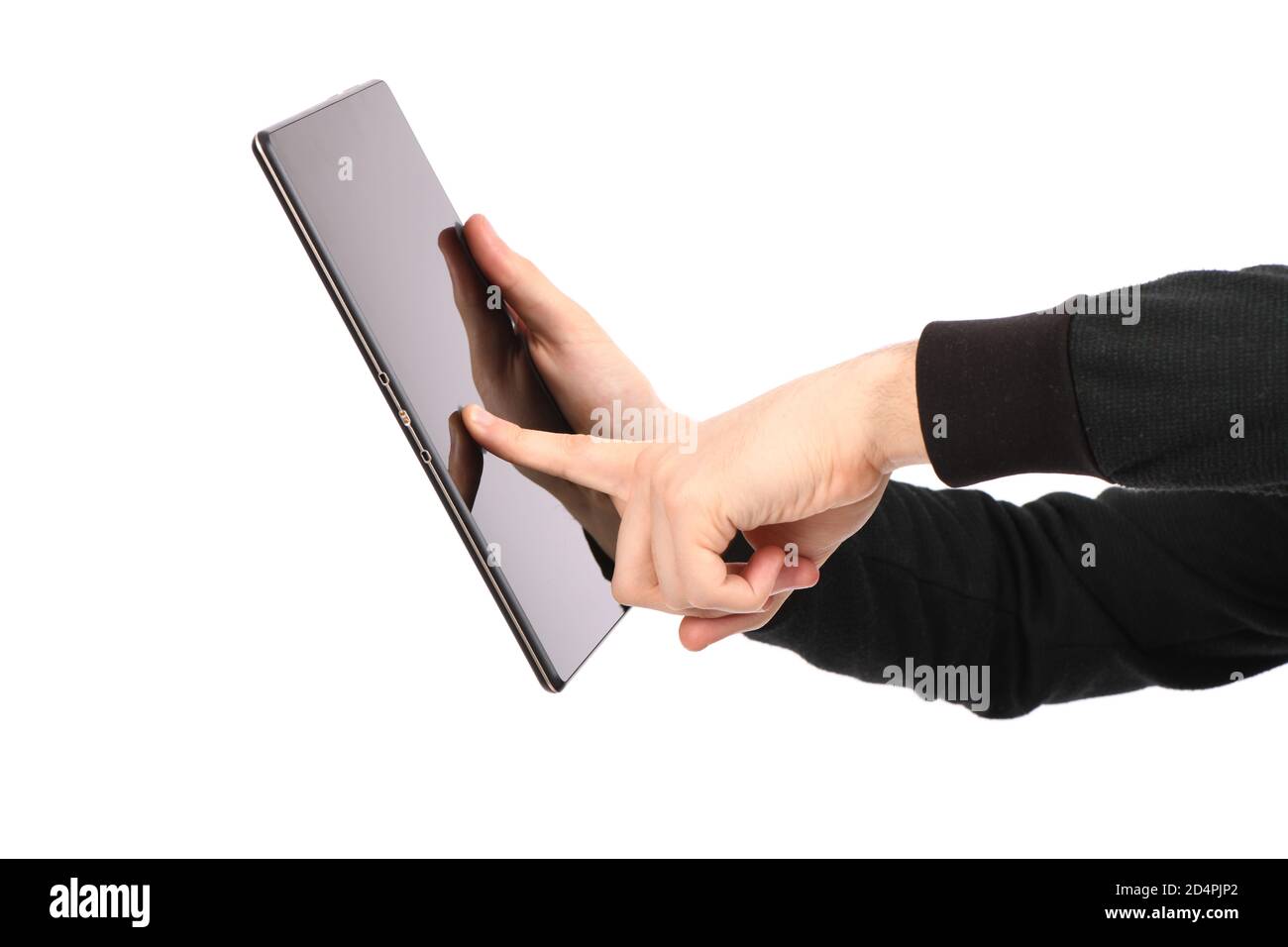 Hand holds tablet pc isolated on white background. High resolution ...