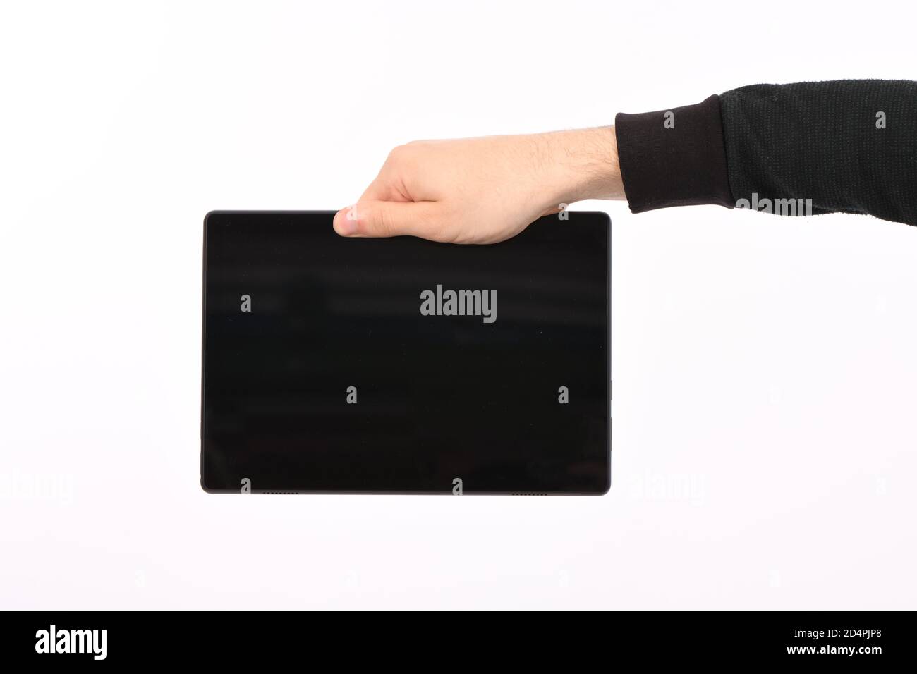 Hand holds tablet pc isolated on white background. High resolution ...