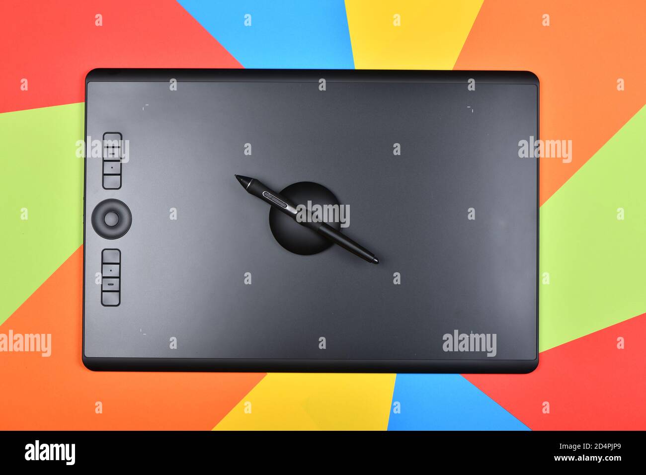 Top view professional graphics tablet with digitized pen. Isolated on ...