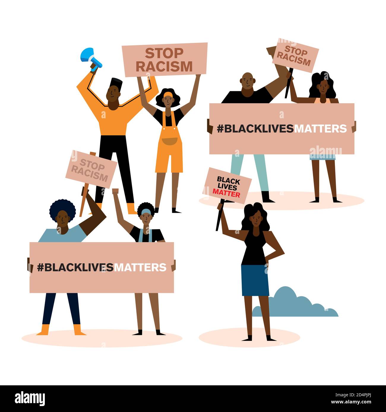 Black lives matter stop racism banners megaphone and people design of ...