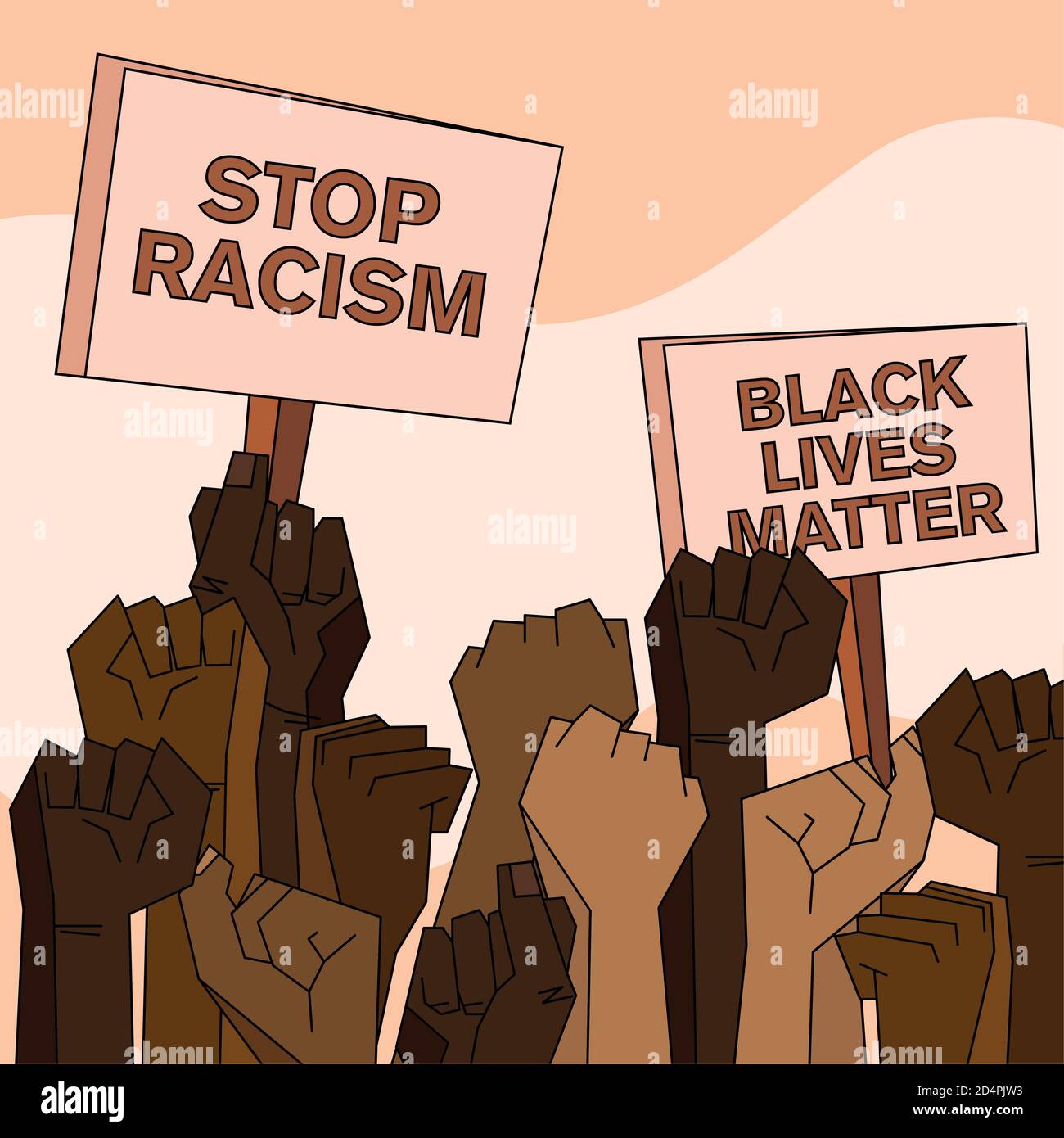 Black lives matter and stop racism banners with fists design of Protest ...
