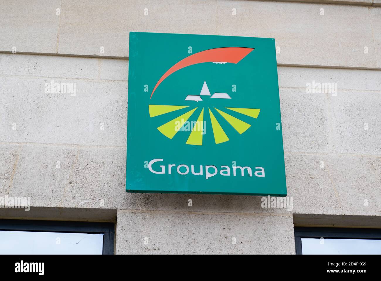 Bordeaux , Aquitaine / France - 10 01 2020 : Groupama green text and ...