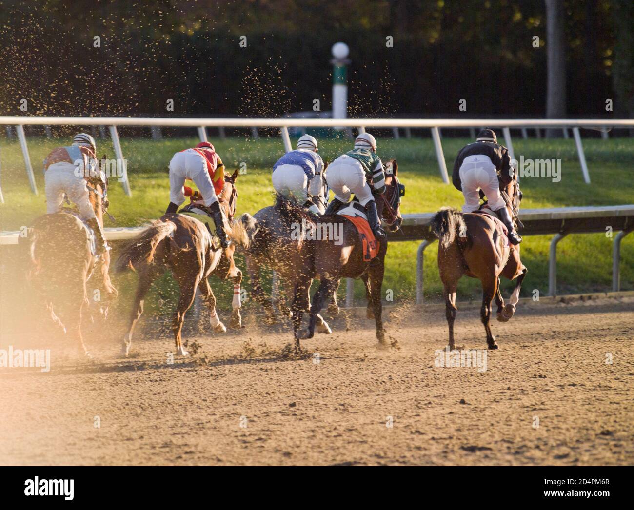 Jockies jostle for position heading for the first turn Stock Photo - Alamy