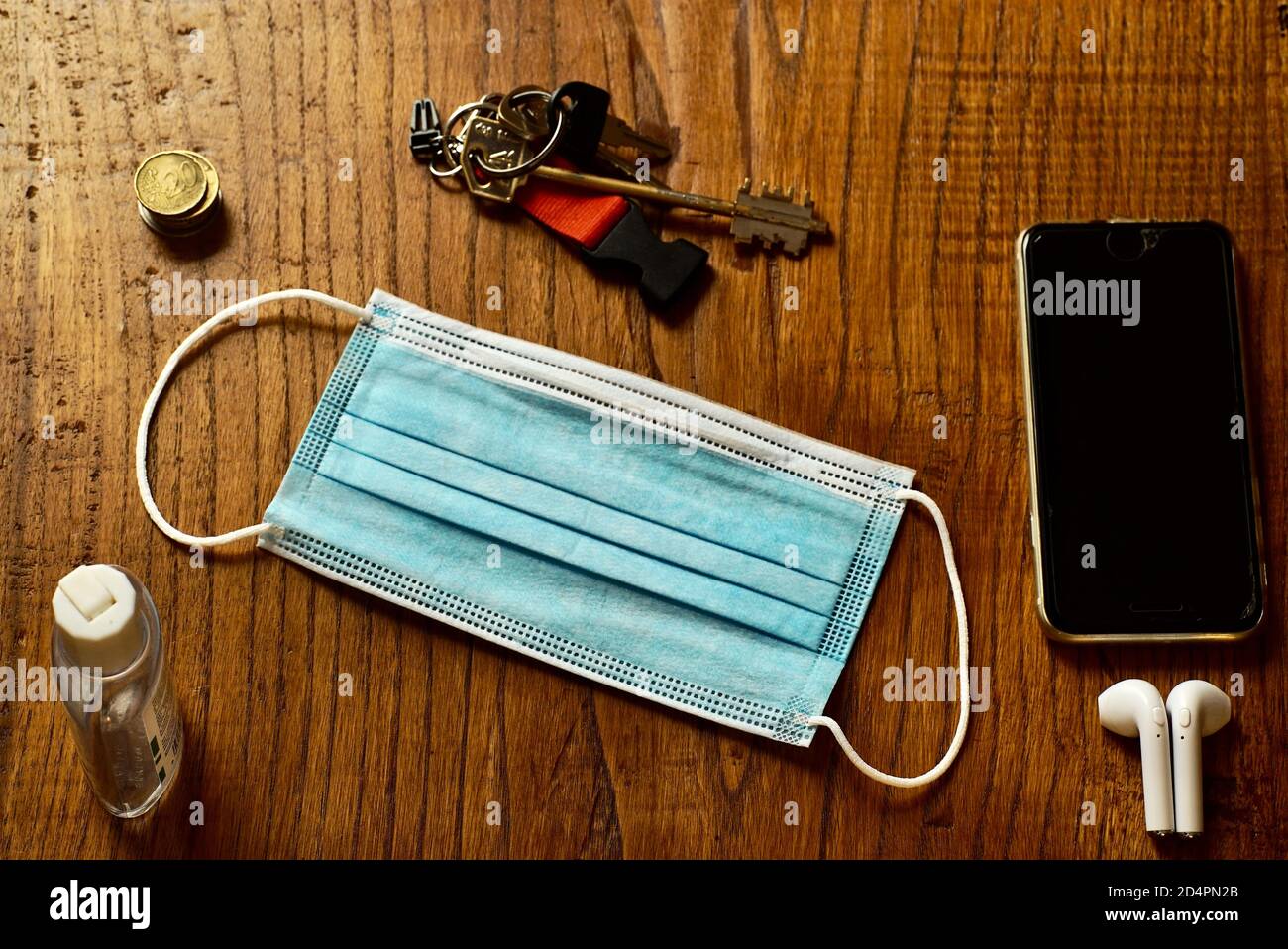 new normal. objects of everyday life after the coronavirus. on wooden ...