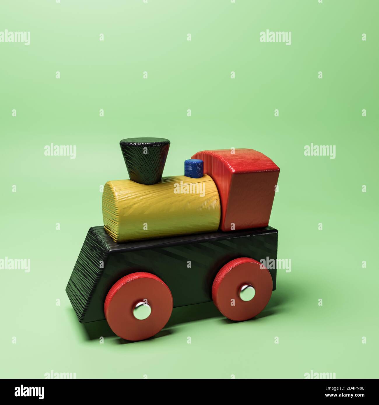 wooden train isolated on green background 3d illustration Stock Photo ...