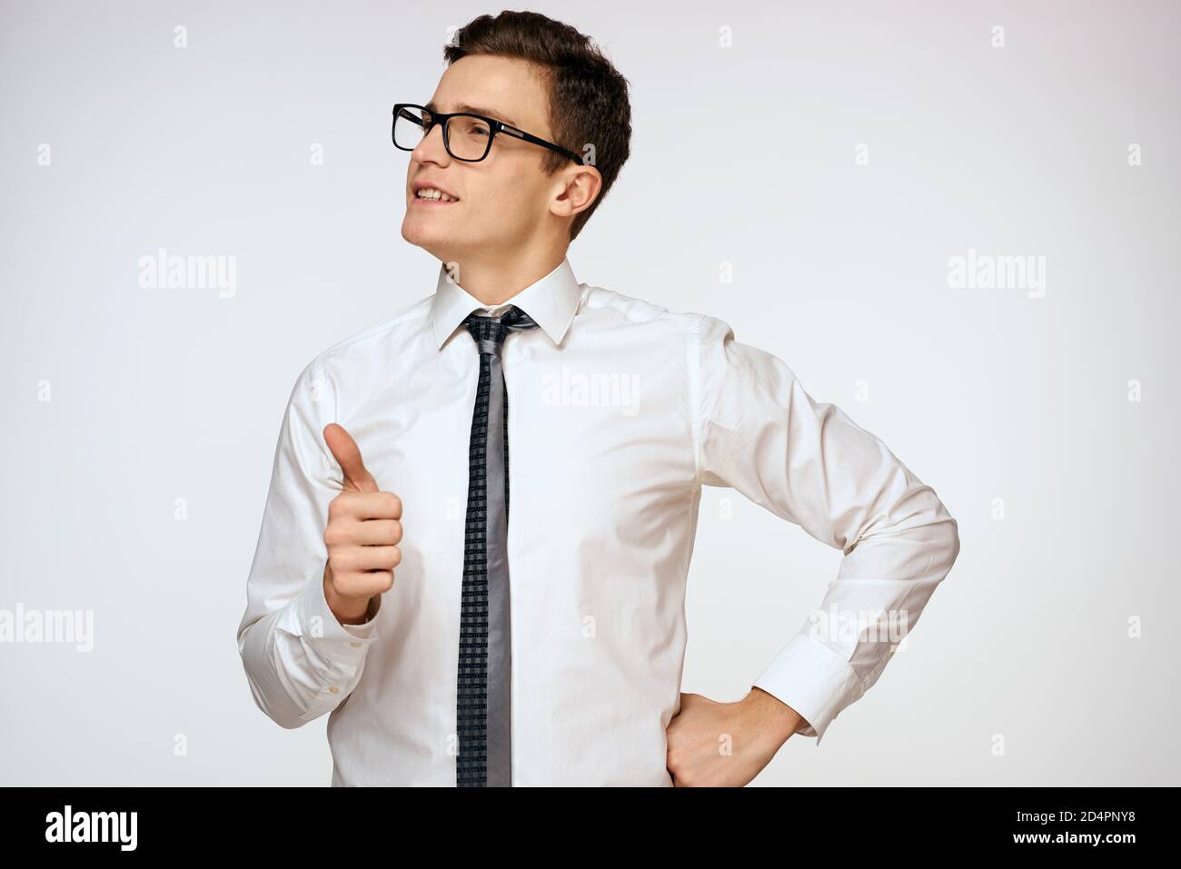 Business man in white shirt with tie wearing glasses executive self ...