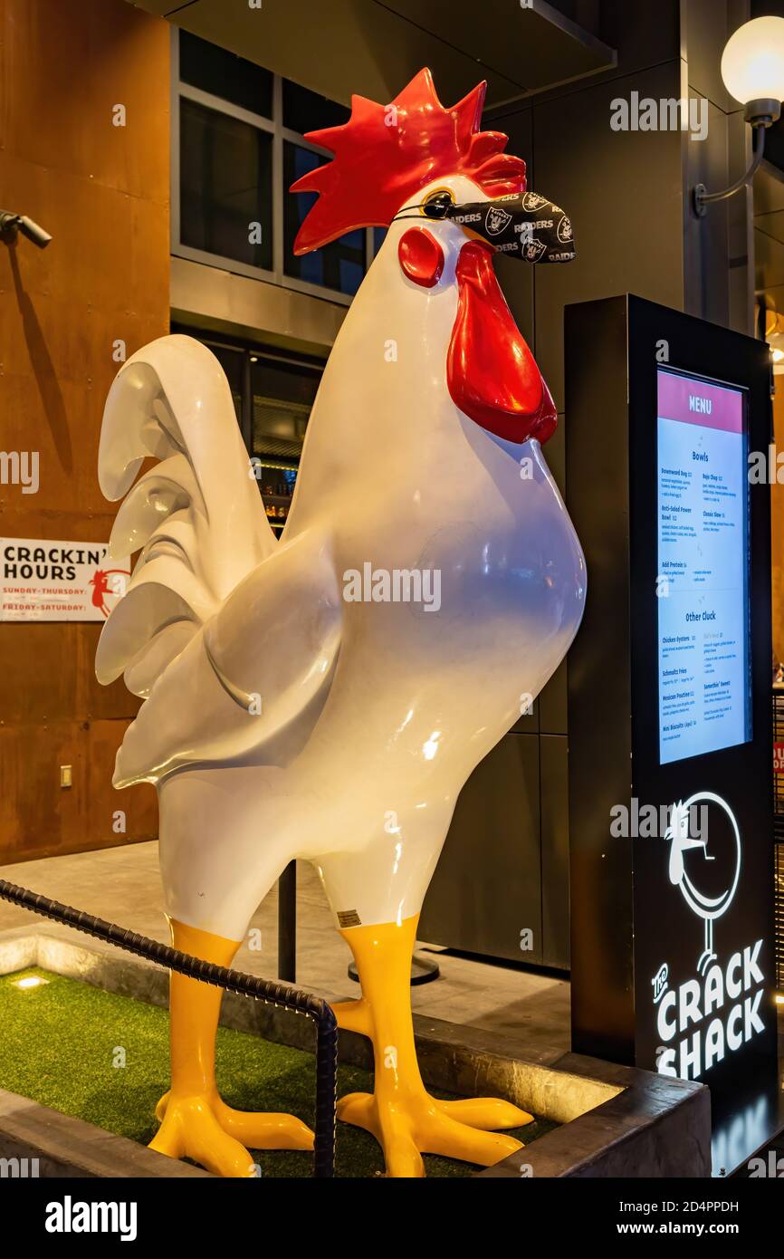 Las Vegas, SEP 25, 2020 - Chicken statue of Crack Shack wearing face ...