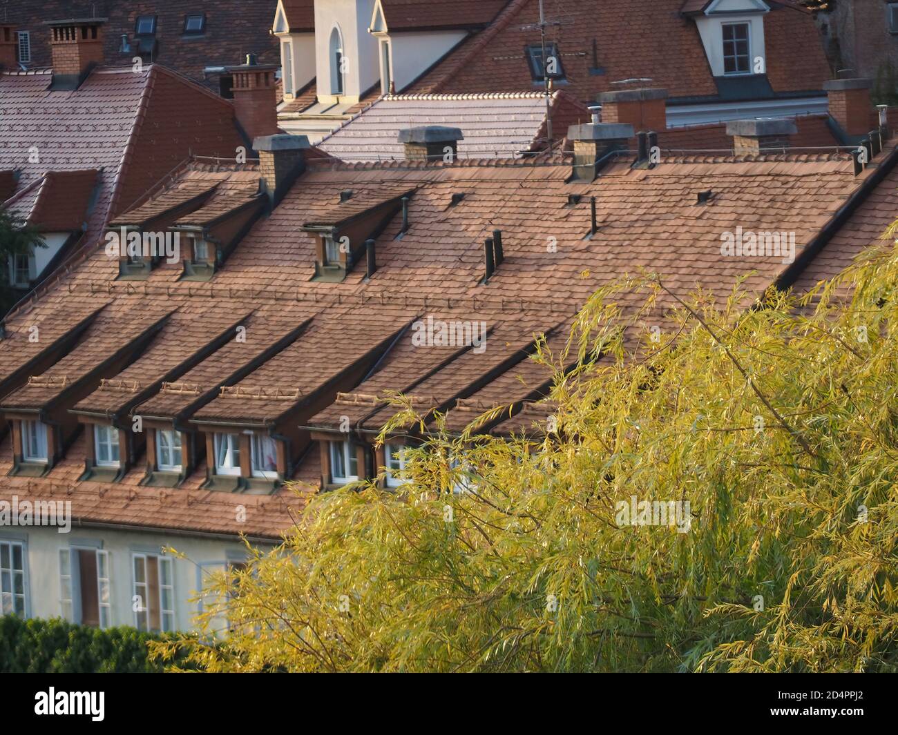 Brick apartment building with chimneys hi-res stock photography and ...