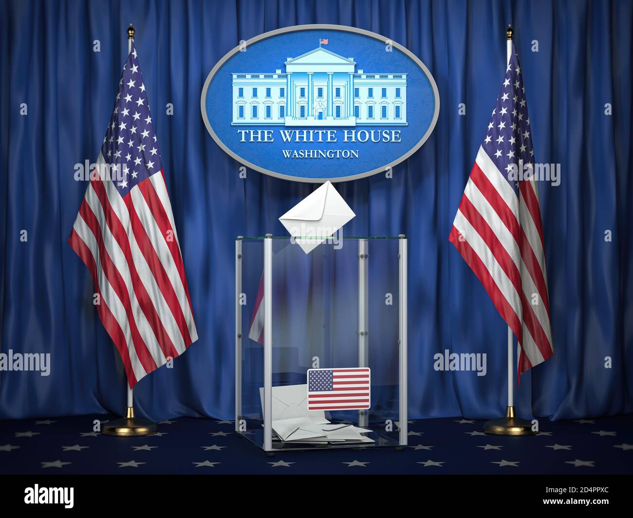 US Presidentilal Election concept. Ballot box with USA flags and sign ...