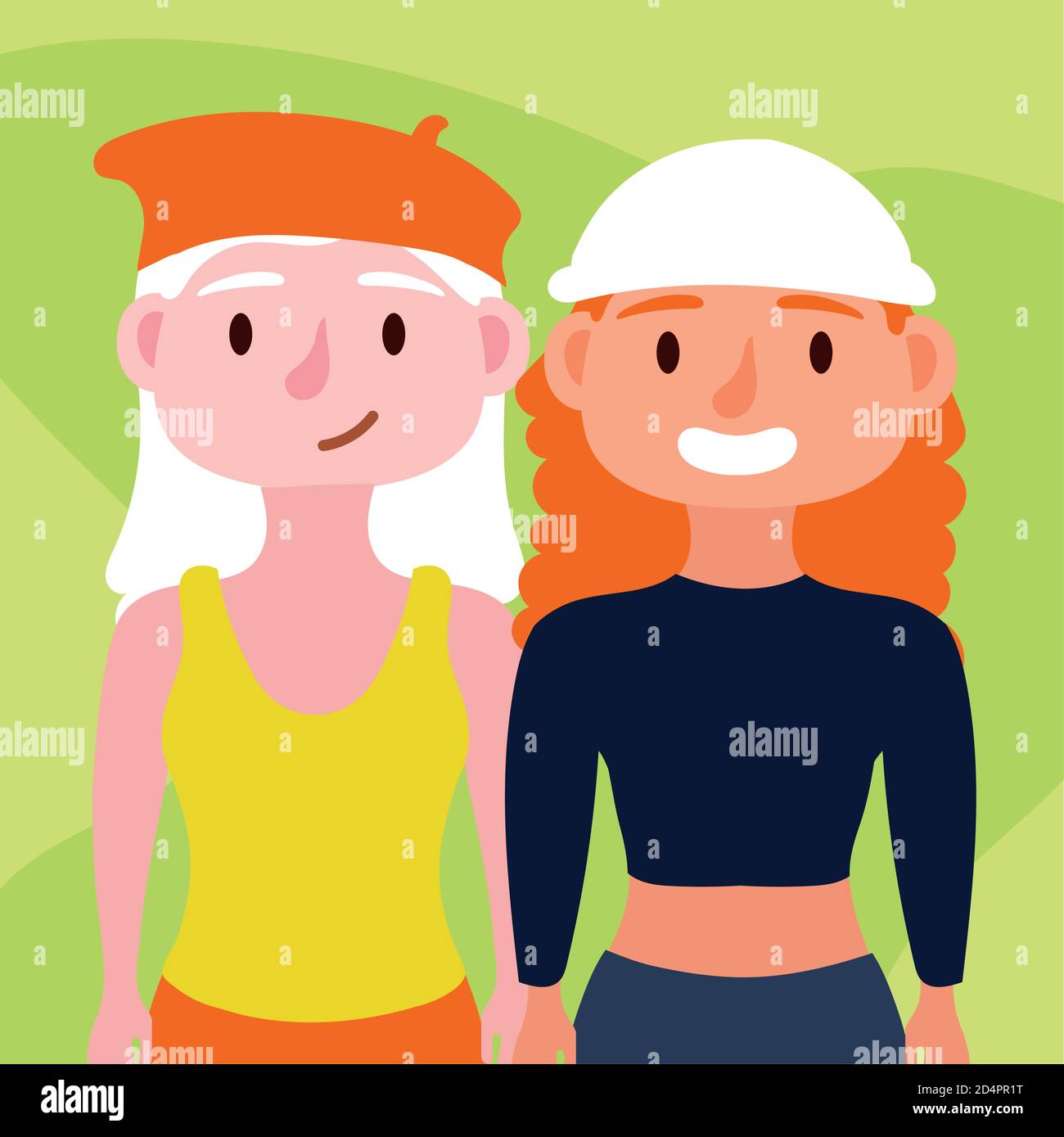 young couple girls diversity characters vector illustration design ...