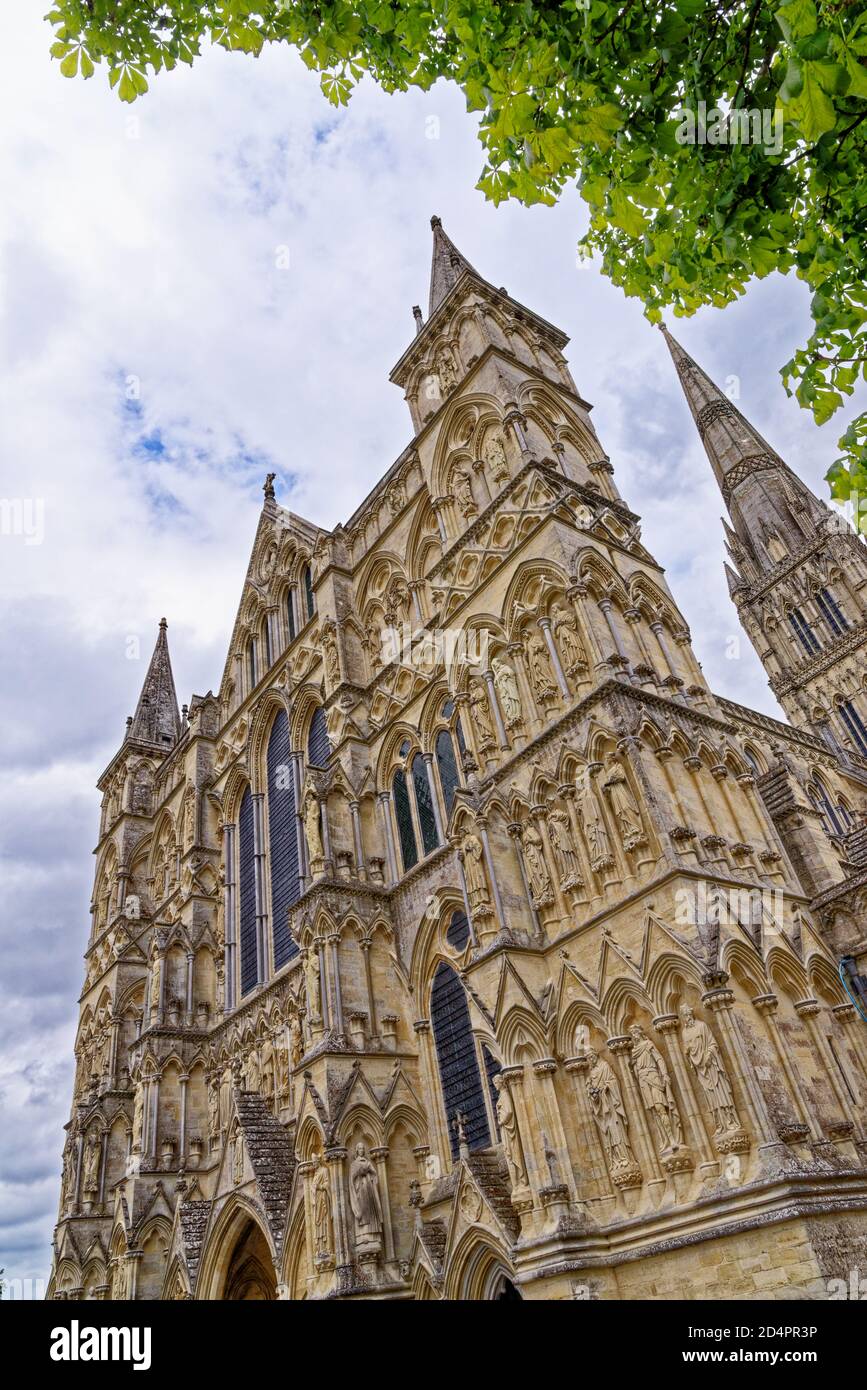 Medieval spire of Salisbury cathedral in the close Salisbury, Wiltshire ...