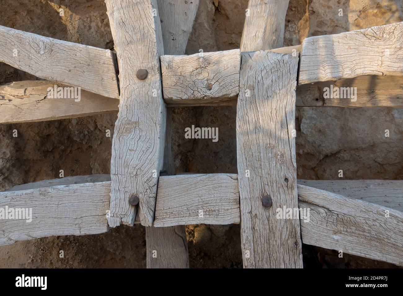 Old wooden planks hammered by nails. Grunge timber background, top view ...