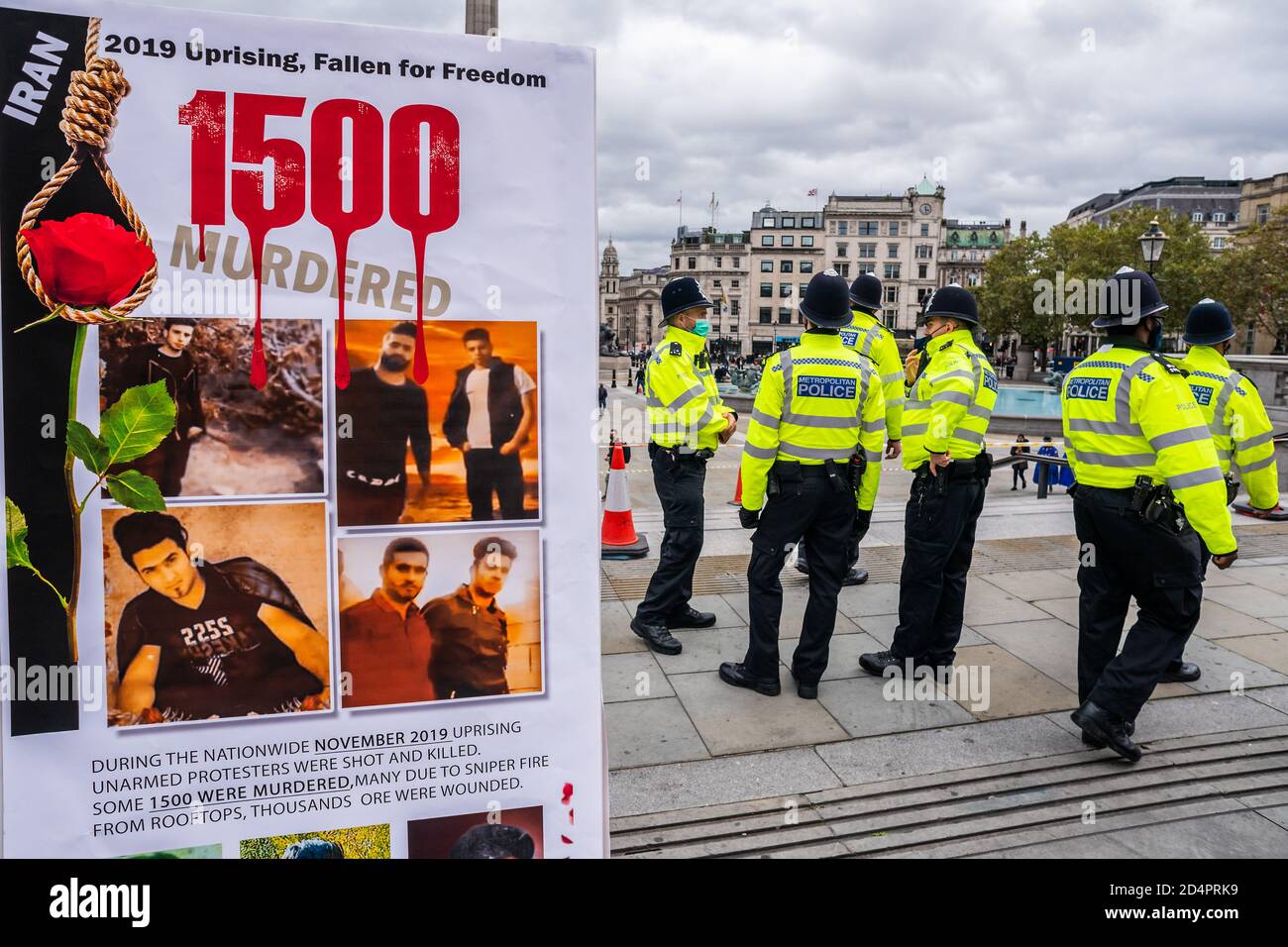 London, UK. 10th Oct, 2020. Stop executions in Iran Protest, Trafalgar ...