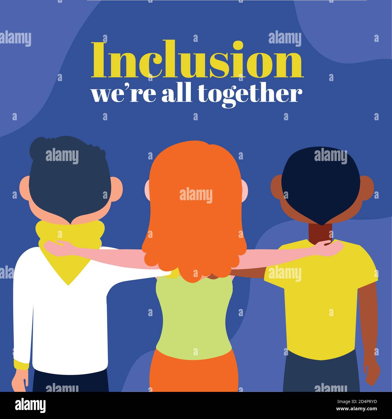 Inclusion concept lettering with back people characters vector ...