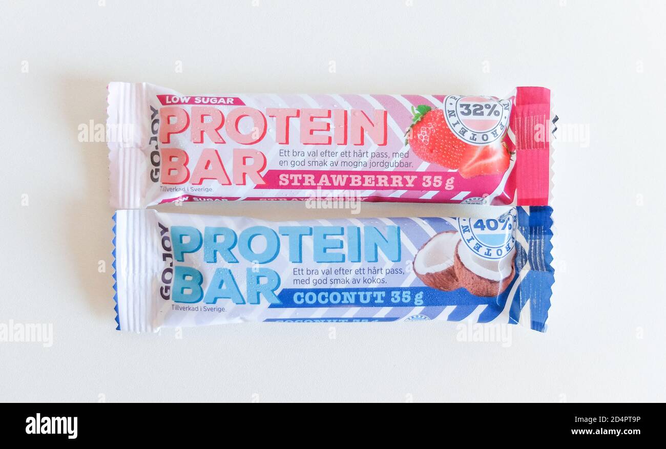 Coconut and strawberry Protein bar of the brand Go Joy Stock Photo - Alamy